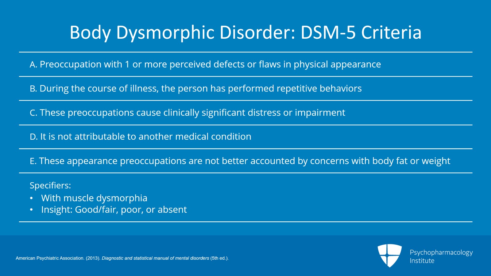Body Dysmorphic Disorder: DSM-5 Criteria and Clinical Features ...